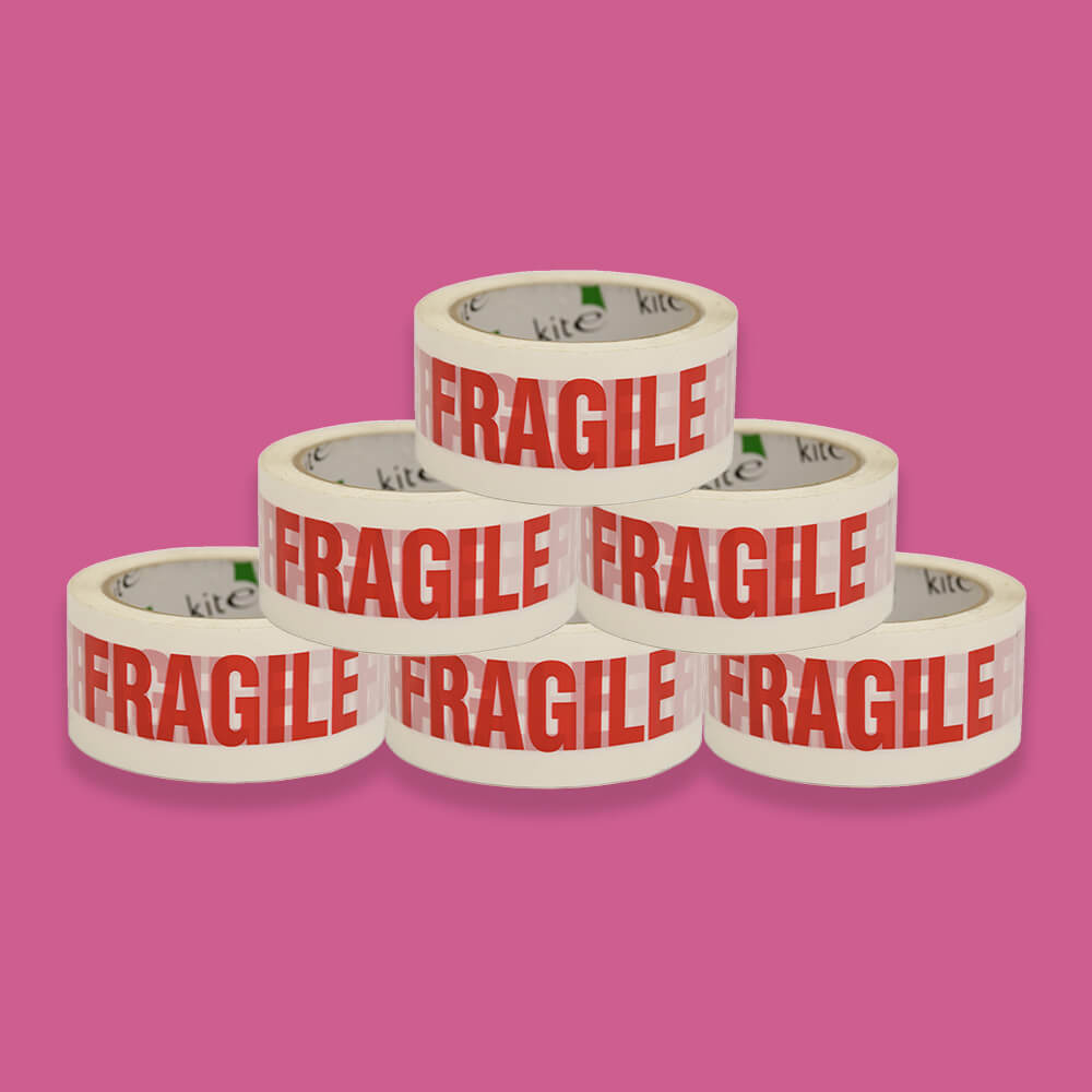 White & Red 'Fragile' Packing Warning Tape - 48mm x 66m | Rolls of 6 ...